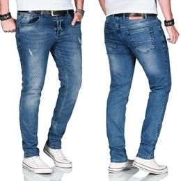 Slim-fit-Jeans Alessandro Salvarini "ASCatania", Herren, Gr. W29 L30, L&auml;nge 30, blau (as, 160, blau used), Denim/Jeans, 98% Baumwolle, 2% Elasthan, Destroyed-Effekte, leichte Abriebeffekte, Basic, schmal, Jeans Slim-fit-Jeans, mit used look Effekt und mit 2% Elasthan