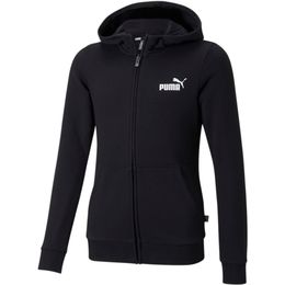 Kapuzensweatshirt Puma "ESS SMALL LOGO FULL-ZIP HOODIE TR G", Kinder, Gr. 140, schwarz (Puma schwarz), Sweatware, Obermaterial: 68% Baumwolle, 32% Polyester, unifarben, sportlich, regular fit normal, Langarm, Sweatshirts