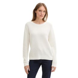 Strickpullover Tom Tailor Gr. XL (42), weiß (whisper white) Damen Pullover mit Bio-Baumwolle