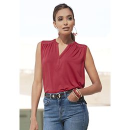 Tanktop Lascana Gr. 32/34, rot (dunkelrot), Damen, Jersey, Obermaterial: 95% Viskose, 5% Elasthan, unifarben, Tops, mit silberfarbenen Nietendetails, lockeres Blusentop