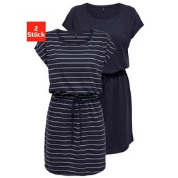 Shirtkleid Only "ONLMAY LIFE S/S DRESS 2 PACK CS JRS" Gr. L (40), N-Gr, blau (night sky detail:pack nigth stripe cloud dancer (nadia)) Damen Kleider flexibel taillierbar für individuelle Passform