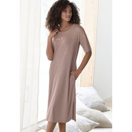 Nachthemd Vivance Dreams Gr. 40/42, N-Gr, lila (mauve), Damen, Single Jersey, Obermaterial: 100% Baumwolle, unifarben, Kleider, mit schönem Foildruck