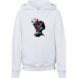 Kapuzenpullover F4NT4STIC "Schmetterling Silhouette HOODIE UNISEX" Gr. 110/116, weiß, Mädchen, Obermaterial: 65% Baumwolle, 35% Polyester, Pullover, Print