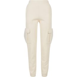 Jogginghose Urban Classics "Urban Classics Damen Ladies High Waist Cargo Sweat Pants" Gr. L, US-Größen, beige (sandweiß), Damen, 65% Baumwolle, 35% Polyester, unifarben, Hosen