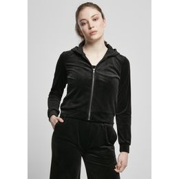 Sweatjacke Urban Classics "Urban Classics Damen Ladies Short Velvet Zip Hoody" Gr. XS, schwarz (black) Damen Sweatjacken