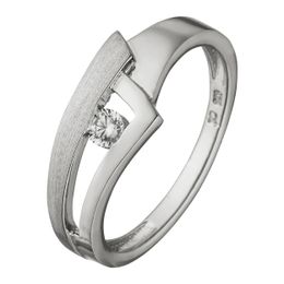 Fingerring Jobo Gr. 56, silber (silber 925), Fingerringe, Damen, 56, Silber 925 (Sterlingsilber), Fingerring, 925 Silber teil matt mit 1 Zirkonia
