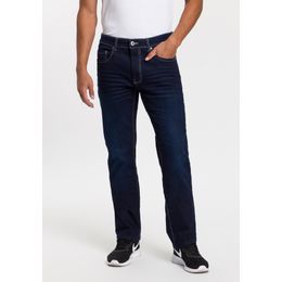 Straight-Jeans John Devin Gr. 31, Länge 36, blau (darkblue-used) Herren Jeans mit geradem Bein, Used-Waschung und Crinkle-Optik