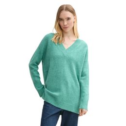 Longpullover Tom Tailor Denim Gr. S (36), grün (pacific teal melange) Damen Pullover in Melange Optik