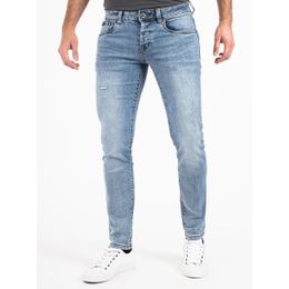 Slim-fit-Jeans PEAK TIME "München" Gr. 36, Länge 32, blau (hellblau) Herren Jeans 5-Pocket-Jeans mit Stretch-Bund und Destroyed-Optik