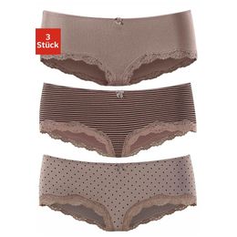 Panty Lascana, Damen, Gr. 32/34, grau (taupe, uni, gepunktet, gestreift), Jersey, Obermaterial: 95% Baumwolle, 5% Elasthan. Spitze: 87% Polyamid, 13% Elasthan, unifarben, gestreift, gepunktet, körpernah, Unterhosen, aus elastischer Baumwolle mit zarter Spitze