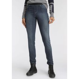 Skinny-fit-Jeans Arizona Gr. 21, K + L Gr, blau (dark-blue-used) Damen Jeans extra-enger Schnitt, komfortable Leibhöhe, Used-Look-Waschung