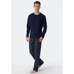 Pyjama Schiesser ""Ebony"" Gr. 50, blau (800-blau) Herren Homewear-Sets mit rundem Halsausschnitt