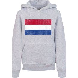 Kapuzenpullover F4NT4STIC "Netherlands NIederlande Holland Flagge distressed" Gr. 110/116, grau (heather grey) Mädchen Pullover Print