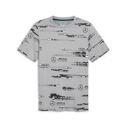 T-Shirt Puma "Mercedes-AMG Petronas F1 Logo T-Shirt mit Allover-Print Herren" Gr. L, grau (team silber gray), Herren, Obermaterial: 100% Baumwolle; Kragen: 30% Polyester, 70% Baumwolle, Shirts