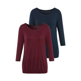 3/4-Arm-Shirt Vivance Gr. 32/34, bunt (aubergine, navy) Damen Shirts mit elastischem Saumabschluss