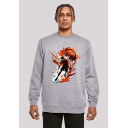 Kapuzenpullover F4NT4STIC "Basketball Splash Orange Sport CREW" Gr. L, grau (heather grey) Herren Pullover Print