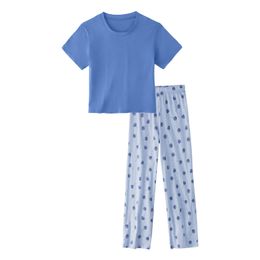 Pyjama Buffalo Gr. 122/128, blau (blau / gemustert) Kinder Homewear-Sets Hose in weiter Form mit Lollis bedruckt