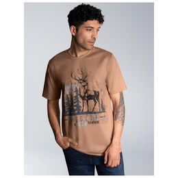 T-Shirt TRIGEMA "TRIGEMA mit großem Hirsch-Printmotiv" Gr. XXL, braun (haselnuss) Herren Shirts