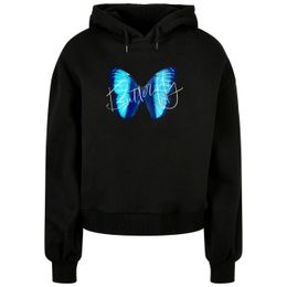 Kapuzenpullover Merchcode "Merchcode Damen Ladies Butterfly Blue Organic Oversized Hoody" Gr. L, schwarz (black) Damen Pullover