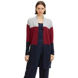 Longstrickjacke Tom Tailor Gr. L (40), bunt (marine, bordeaux, colorblocking) Damen Strickjacken Longstrickjacke Strickjacke aus Rippstrick mit aufgesetzten Taschen