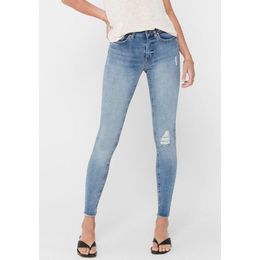 Ankle-Jeans Only "ONLBLUSH MID SK ANK RW REA333NOOS", Damen, Gr. L (40), Länge 34, blau (light blau denim), Denim/Jeans, Obermaterial: 94% Baumwolle, 4% Polyester, 2% Elasthan, Abriebeffekte, casual, skinny fit, Jeans, mit Destroyed Effekt