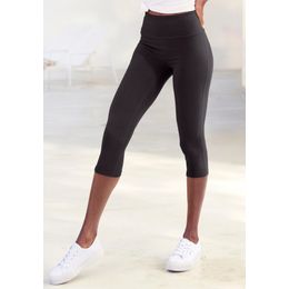 Caprileggings Lascana Gr. 48/50, N-Gr, schwarz, Damen, Single Jersey, Obermaterial: 95% Baumwolle, 5% Elasthan, unifarben, Hosen, mit breitem, weichen Bündchen