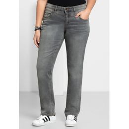 Stretch-Jeans sheego "Große Größen" Gr. 21, Kurzgrößen, blau (grey denim) Damen Jeans »Die Gerade« mit Used-Effekten