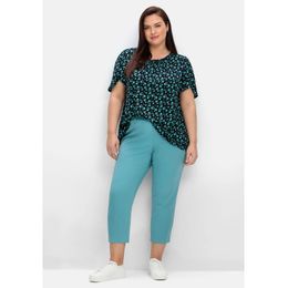 7/8-Hose sheego "Große Größen" Gr. 40, Normalgrößen, blau (aqua) Damen Hosen 5-Pocket-Hose mit Gummibund, aus elastischem Twill