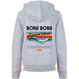 Kapuzenpullover F4NT4STIC "Bora Bora Leewards Island" Gr. 122/128, grau (erdgrau), Mädchen, Obermaterial: 65% Baumwolle, 35% Polyester, Pullover, Print