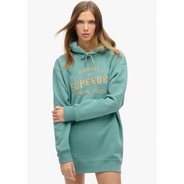 Jerseykleid Superdry "LUXE METALLIC LOGO HOOD DRESS" Gr. M (L), N-Gr, oil blue green Damen Kleider