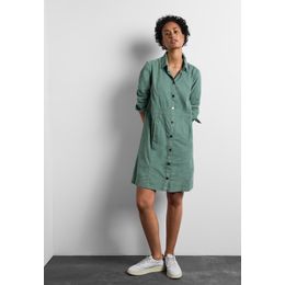 Blusenkleid Street One, Damen, Gr. 44, EURO-Größen, grün (seafoam grün), Web, 100% Baumwolle, unifarben, casual, normal knielang, V-Ausschnitt, Langarm Bündchen, Kleider, aus 100% Baumwolle