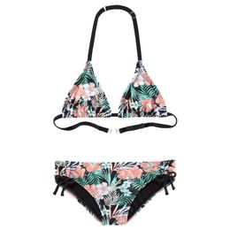 Triangel-Bikini Chiemsee Gr. 170/176, N-Gr, schwarz (schwarz-bedruckt) Kinder Bikini-Sets mit floralem Design