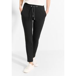 Jogginghose Cecil "TRACEY", Damen, Gr. XXL (46), Länge 28, schwarz, Web, Obermaterial: 61% Viskose, 32% Polyamid, 7% Elasthan, unifarben, casual, regular fit knöchelfrei, Hosen, mit Raffung am Bund