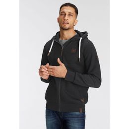 Kapuzensweatjacke AJC, Herren, Gr. XXXL (64/66), grau (anthrazit), Sweatware, Obermaterial: 55% Baumwolle, 45% Polyester. Kapuzenfutter: 65% Polyester, 35% Baumwolle, unifarben, casual, schmal hüftbedeckend, Langarm Rippbündchen, Sweatjacken, mit Lederappltikationen an den Eingriffstaschen