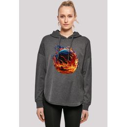 Kapuzenpullover F4NT4STIC "Basketball On Fire Sport OVERSIZE HOODIE" Gr. S, grau (charcoal) Damen Pullover Print