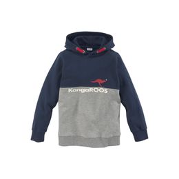 Kapuzensweatshirt Kangaroos "Colorblocking" Gr. 128/134, blau (marine, grau) Jungen Sweatshirts Langarm, mehrfarbig, mit Logodruck, aus Baumwolle