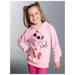 Kapuzensweatshirt TRIGEMA "TRIGEMA Hoodie mit süßem Katzen-Printmotiv" Gr. 116, rosa (rosé) Kinder Sweatshirts