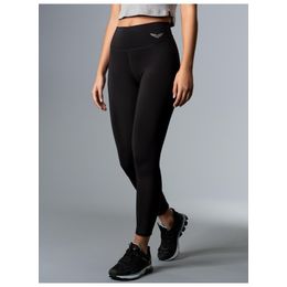 Leggings TRIGEMA "TRIGEMA Sportleggings mit hohem Bund" Gr. L, US-Größen, schwarz, Damen, 85% Polyester (Bioactive), 15% Elastan, Hosen