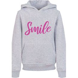 Kapuzenpullover F4NT4STIC "Pink Smile UNISEX HOODIE" Gr. 122/128, grau (erdgrau), Mädchen, Obermaterial: 65% Baumwolle, 35% Polyester, Pullover, Print