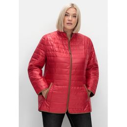 Steppjacke sheego "Große Größen", Damen, Gr. 46, rot, Obermaterial: 100% Polyester;Futter: 100% Polyester;Wattierung: 100% Polyester, unifarben, casual, figurbetont normal, Langarm, Jacken, mit Stehkragen und Kontrastdetails