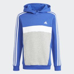 Kapuzensweatshirt adidas Sportswear "TIBERIO 3STREIFEN COLORBLOCK KIDS HOODIE", Kinder, Gr. 164, blau (semi lucid blau, weiß, medium grau heather), Obermaterial: 70% Baumwolle, 30% Polyester, sportlich, Langarm, Sweatshirts