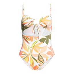 Badeanzug Roxy "Printed Beach Classics", Damen, Gr. S, Cup B, weiß (hellweiß subtly salty flat), [Hauptstoff] 87% recyceltes Nylon, 13% Elastan, Badeanzüge