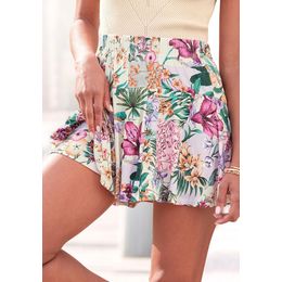 Hosenrock Lascana, Damen, Gr. 34, bunt (bunt, bedruckt), Jersey, Obermaterial: 95% Viskose, 5% Elasthan, bedruckt, modisch, figurumspielend kurz, Röcke Skort, mit Alloverdruck, Skort, Rock inklusive Hose, sommerlich