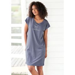 Nachthemd Vivance Dreams Gr. 32/34, N-Gr, blau (dunkelblau) Damen Kleider mit Sommer-Statementdruck