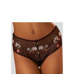 Stringpanty Lascana "Maria", Damen, Gr. 32/34, bunt (schwarz, bunt), Mesh, Spitze, Obermaterial: 76% Polyamid, 21% Polyester, 3% Elasthan, figurbetont, Unterhosen, mit bunten Blumen aus Stickereispitze