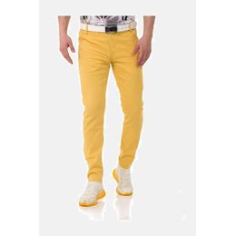 Cipo & Baxx Stoffhose CIPO & BAXX "Hose", Herren, Gr. 30, Länge 32, gelb (mustard), 97% Baumwolle;3% Elasthan, unifarben, slim fit lang, Hosen, im modischen Slim Fit-Schnitt, CD842