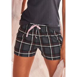 Pyjamashorts s.Oliver, Damen, Gr. 40/42, N-Gr, rot (bordeaux, kariert), Single Jersey, Obermaterial: 50% Baumwolle, 50% Viskose, kariert, feminin, Basic kurz, Hosen, im Allover-Druck