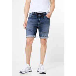 Jeansshorts Street One MEN Gr. 29, Kurz, blau (sports blau random wash), Herren, Web, 98% Baumwolle, 2% Elasthan, unifarben, Jeans, 4-Pocket Style