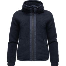 Sweatjacke Ragwear "Nordicka", Damen, Gr. 4XL (48), blau (dunkelblau), Fleece, Obermaterial: 100% Polyester, Innenfutter: 100% Polyester, Modisch, lässig geschnitten, hoch geschlossener Ausschnitt, Sweatjacken, Sportliche Kapuzenjacke mit Kunstleder-Elementen