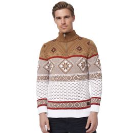 Strickpullover Rusty Neal, Herren, Gr. L, braun (weiß, braun), 70% Polyacryl, 30% Baumwolle, mehrfarbig, unifarben, casual, normal, ohne Ausschnitt, Pullover, mit winterlichem Muster